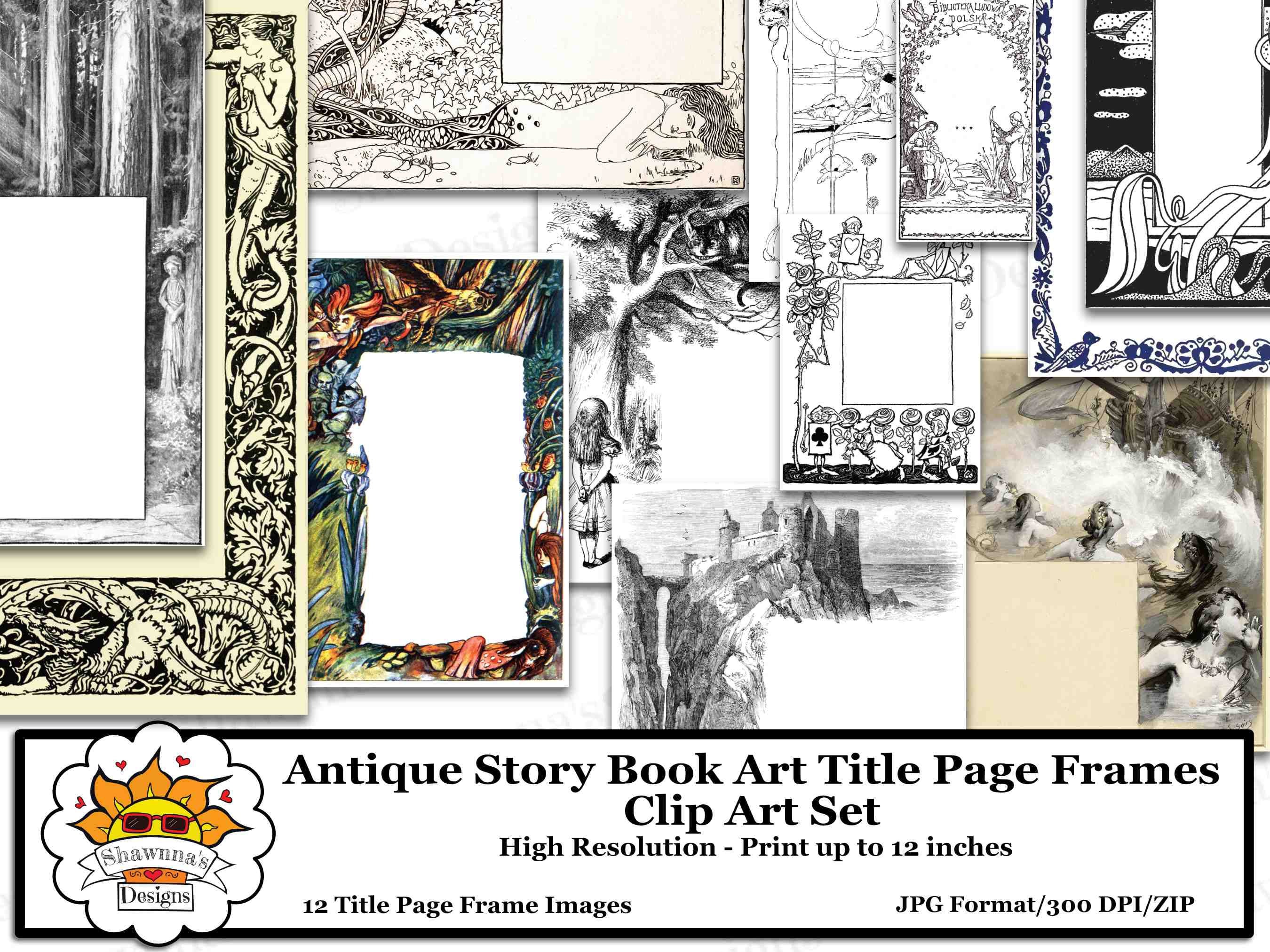 Antique Story Book Art Title Page Frames - Clip Art Set - KDP Bundle - Etsy