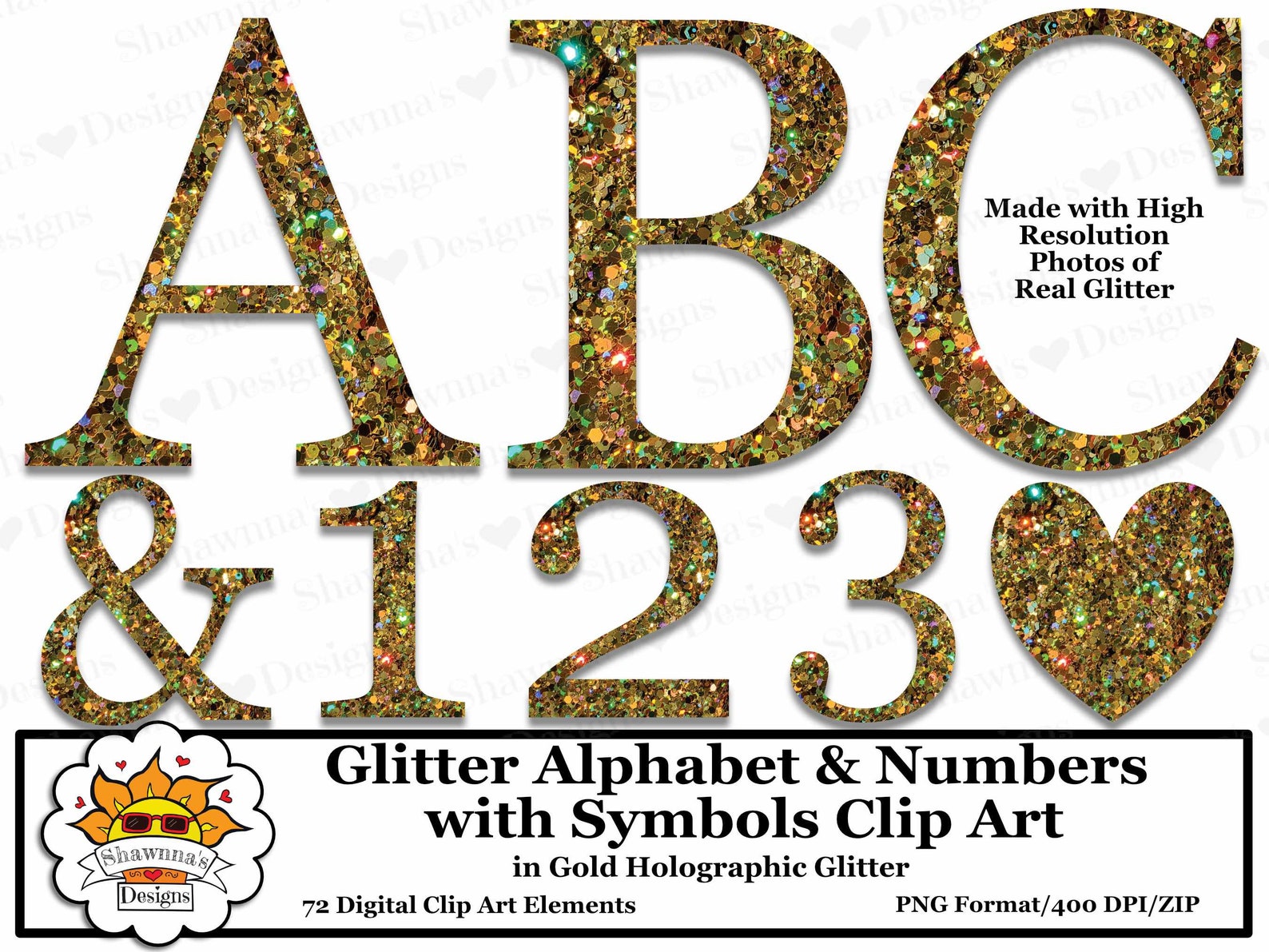 Gold Holographic Glitter Alphabet, Numbers & Symbols Clipart - Etsy