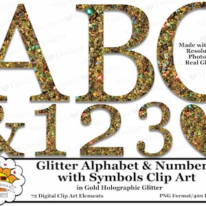 Gold Holographic Glitter Alphabet, Numbers & Symbols Clipart - Etsy