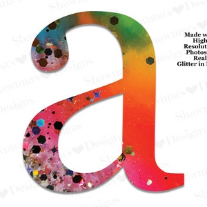 Neon Rainbow Glitter Resin Alphabet, Numbers & Symbols Clipart Overlays ...