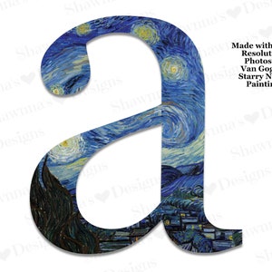 Van Gogh Starry Night Alphabet, Numbers & Symbols Clipart Overlays ...