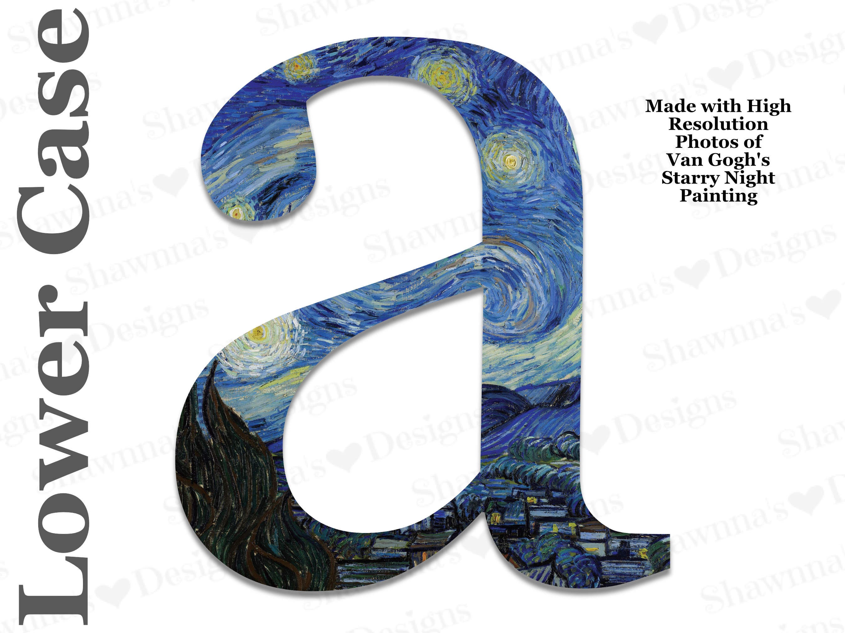 Van Gogh Starry Night Alphabet, Numbers & Symbols Clipart Overlays ...