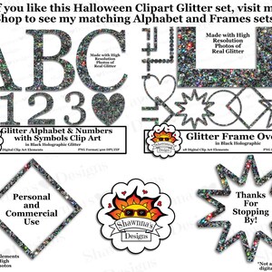 Halloween Clip Art Black Glitter PNG Bundle - Instant Download for ...
