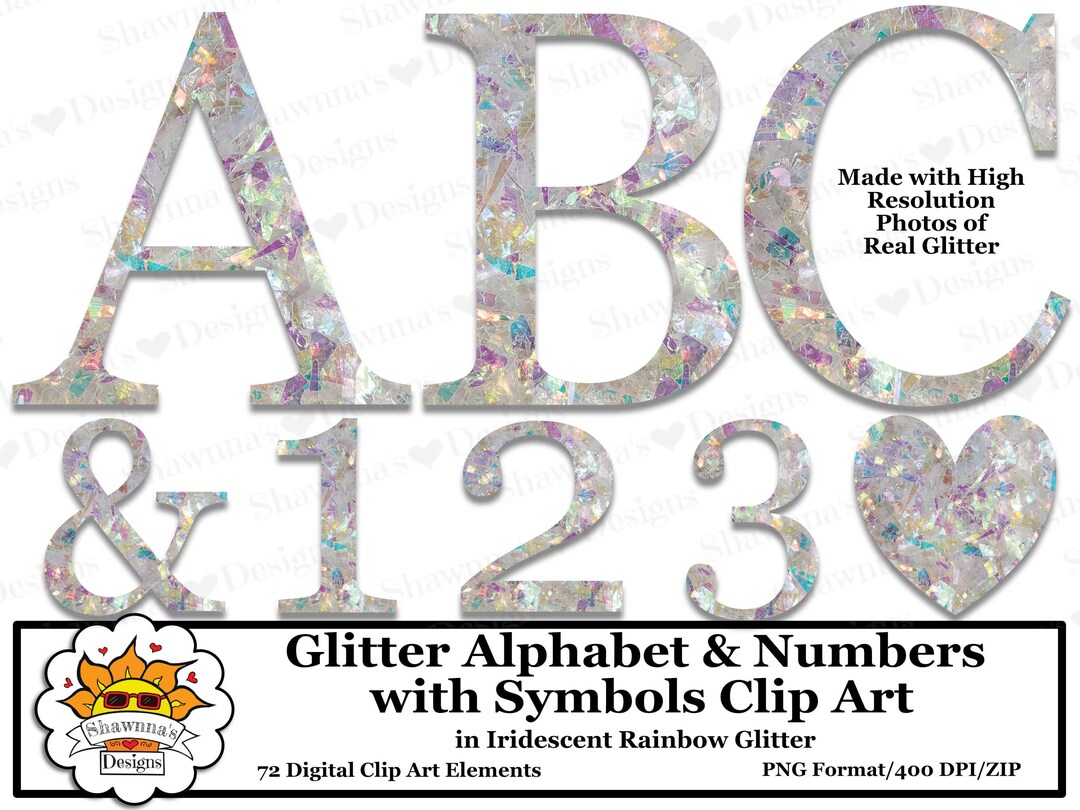 Rainbow Glitter Alphabet, Numbers & Symbols Clipart - Etsy