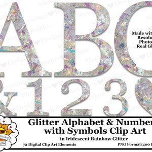 Rainbow Glitter Alphabet, Numbers & Symbols Clipart - Etsy