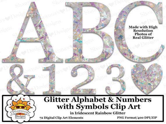 Rainbow Glitter Alphabet Numbers & Symbols Clipart - Etsy