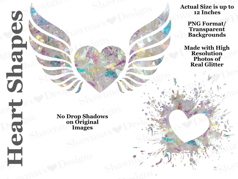Rainbow Glitter Heart Shapes Clipart Overlays Design Elements Set - Etsy