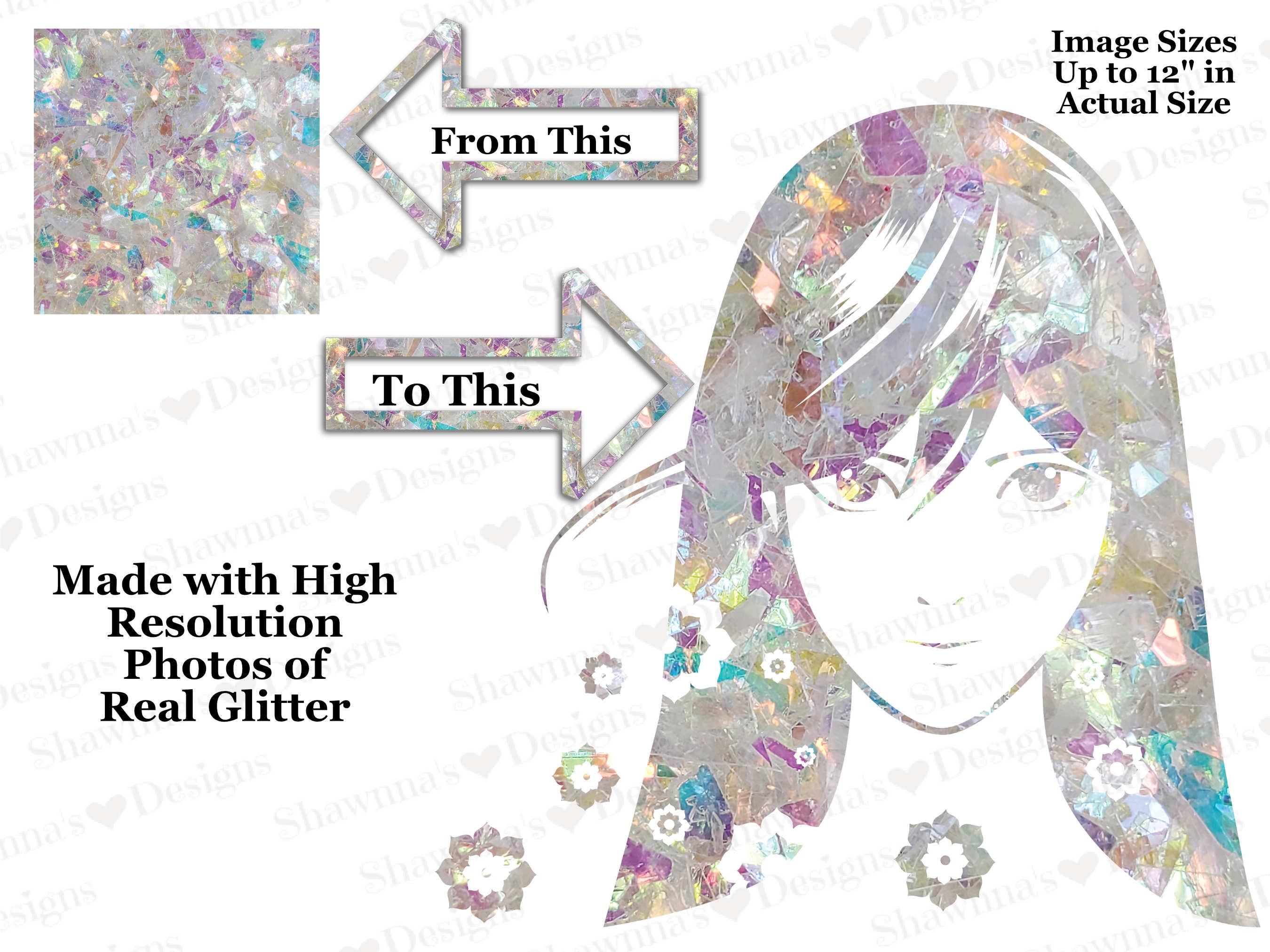 Rainbow Glitter Flower Shapes Clipart Overlays Design Elements Set - Etsy