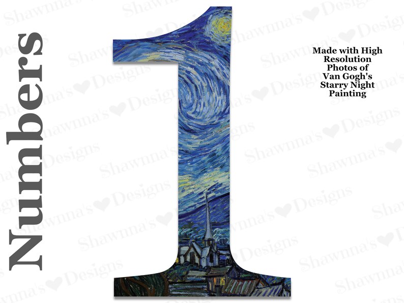 Van Gogh Starry Night Alphabet, Numbers & Symbols Clipart Overlays ...