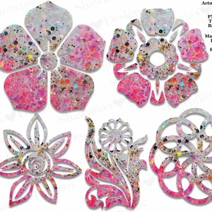Pink and Gold Glitter Resin Flower Shapes Clipart Overlays Design ...