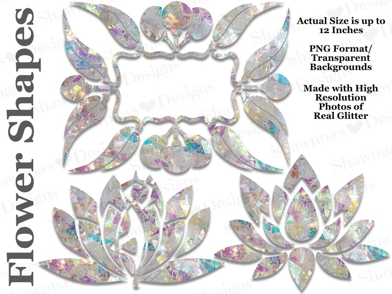 Rainbow Glitter Flower Shapes Clipart Overlays Design Elements Set - Etsy