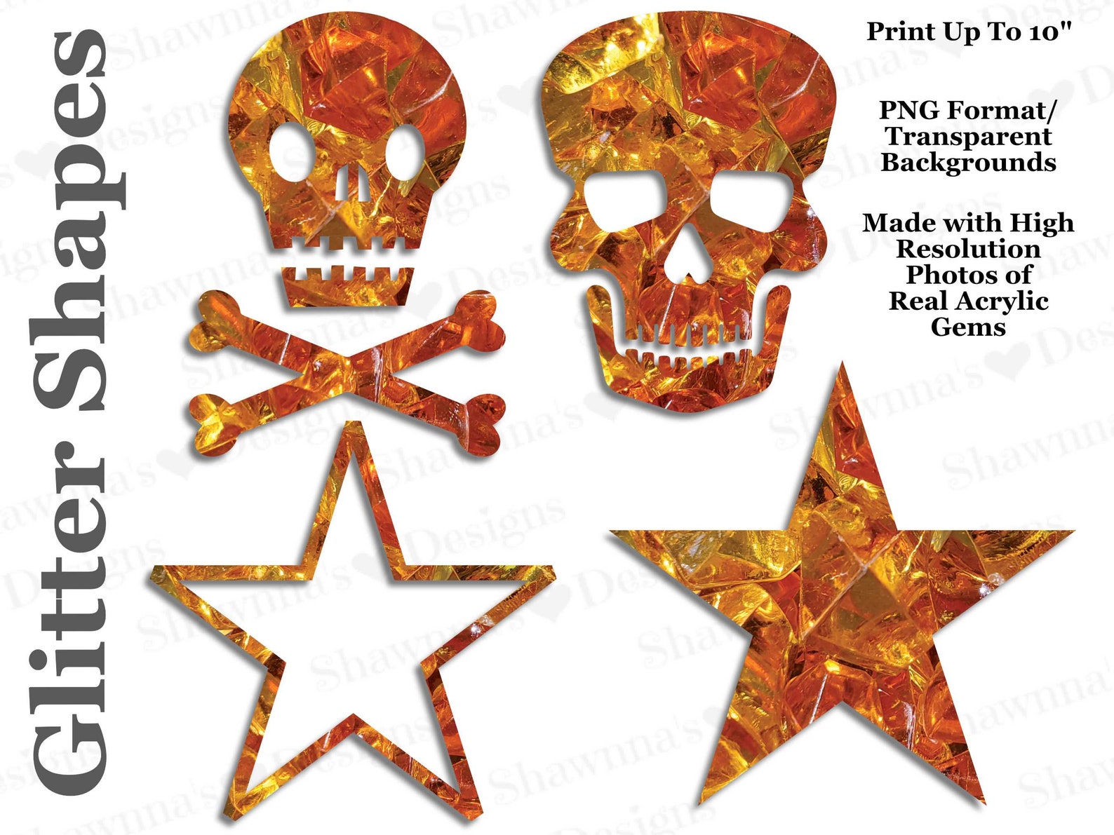 Halloween Clip Art Orange & Gold Gems PNG Bundle – Halloween Overlays ...