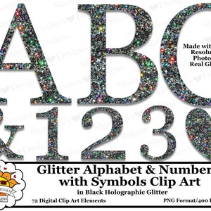 Black Holographic Glitter Alphabet, Numbers & Symbols Clipart - Etsy