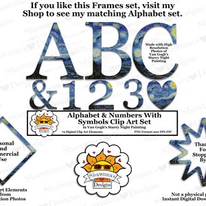 Van Gogh Starry Night Frames Clipart Overlays Design Elements Set - Etsy