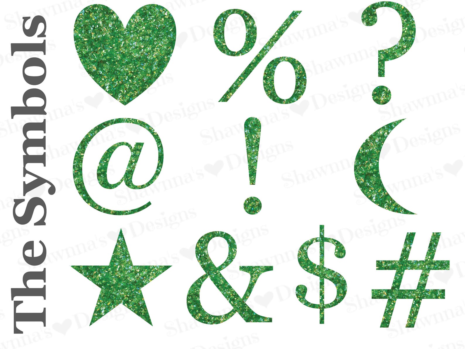 Green Chunky Iridescent Glitter Alphabet, Numbers & Symbols Clipart - Etsy
