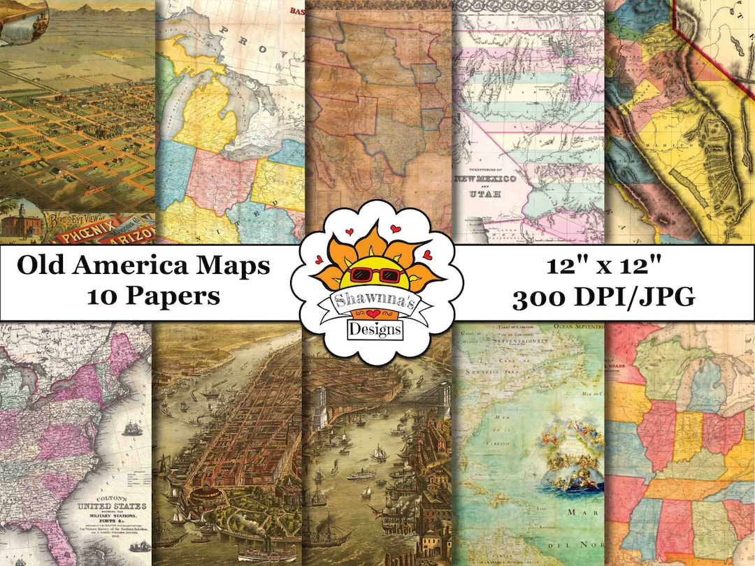 Old America Maps Juego de 10 papeles digitales - Etsy España