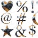 Black and Gold Glitter Resin Alphabet, Numbers & Symbols Clipart Design ...