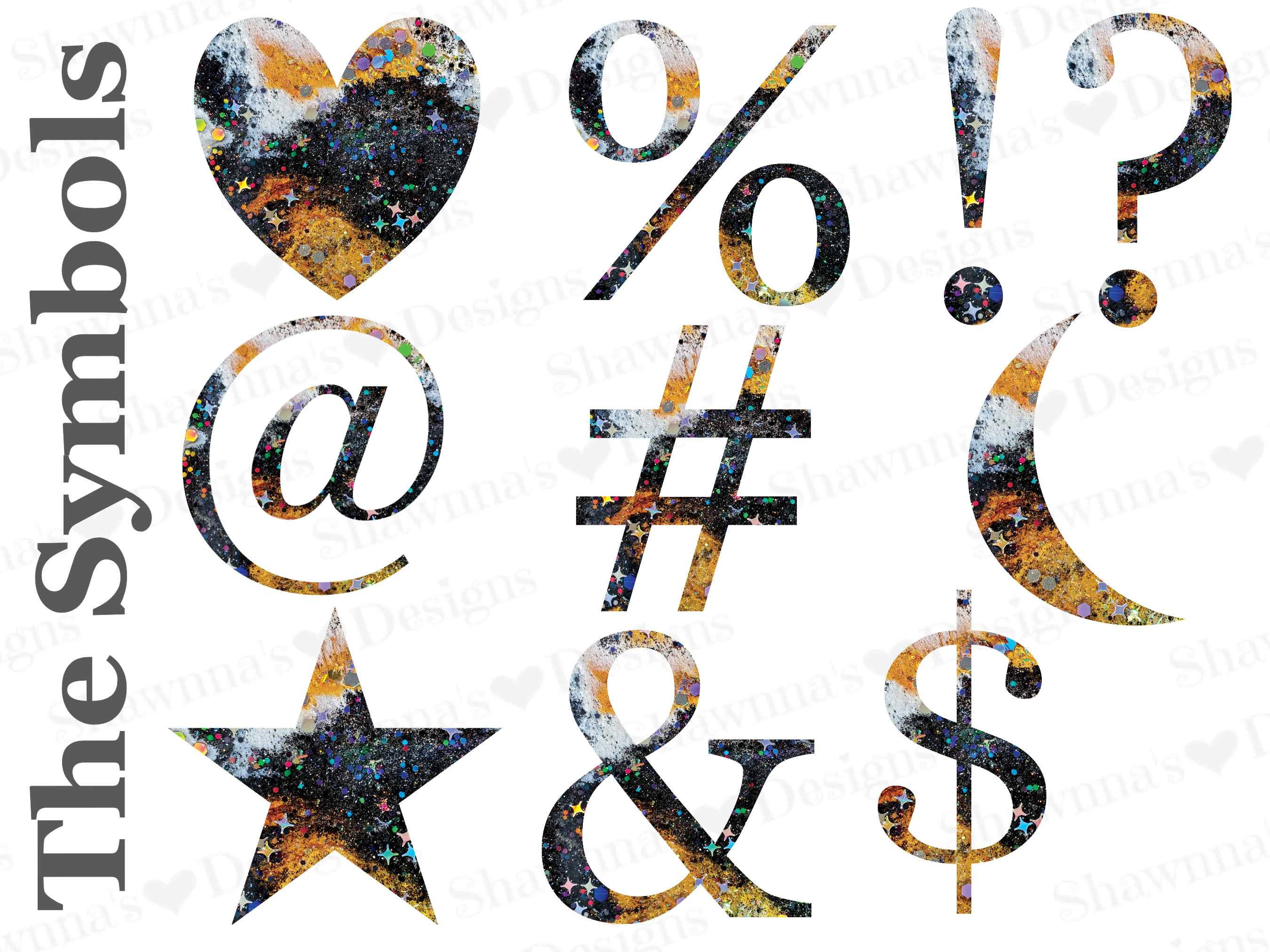 Black and Gold Glitter Resin Alphabet, Numbers & Symbols Clipart Design ...