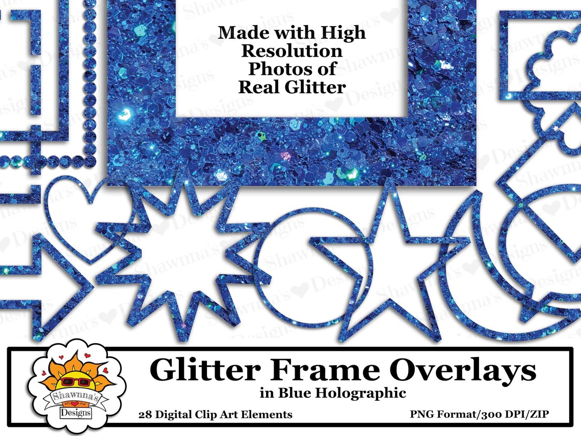 Blue Holographic Glitter Frame Overlays - Etsy