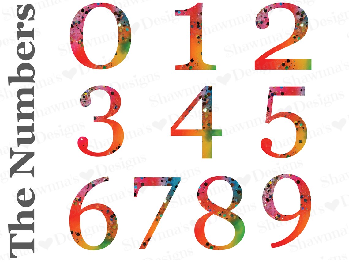 Neon Rainbow Glitter Resin Alphabet, Numbers & Symbols Clipart Overlays ...