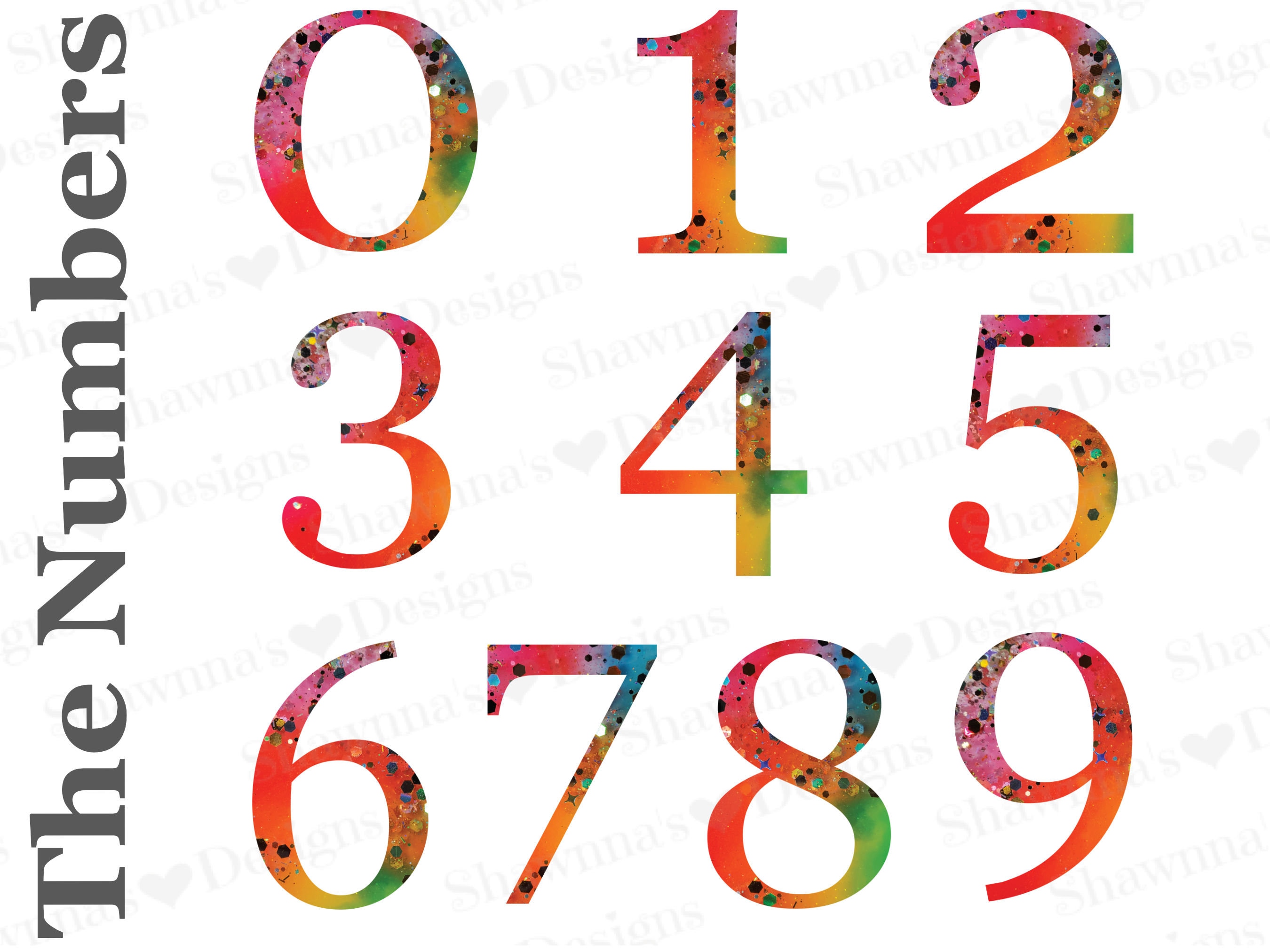 Neon Rainbow Glitter Resin Alphabet, Numbers & Symbols Clipart Overlays ...