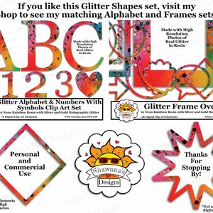 Neon Rainbow Glitter Resin Flower Shapes Clipart Overlays Design ...