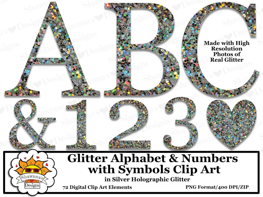 Silver Holographic Glitter Alphabet, Numbers & Symbols Clipart - Etsy