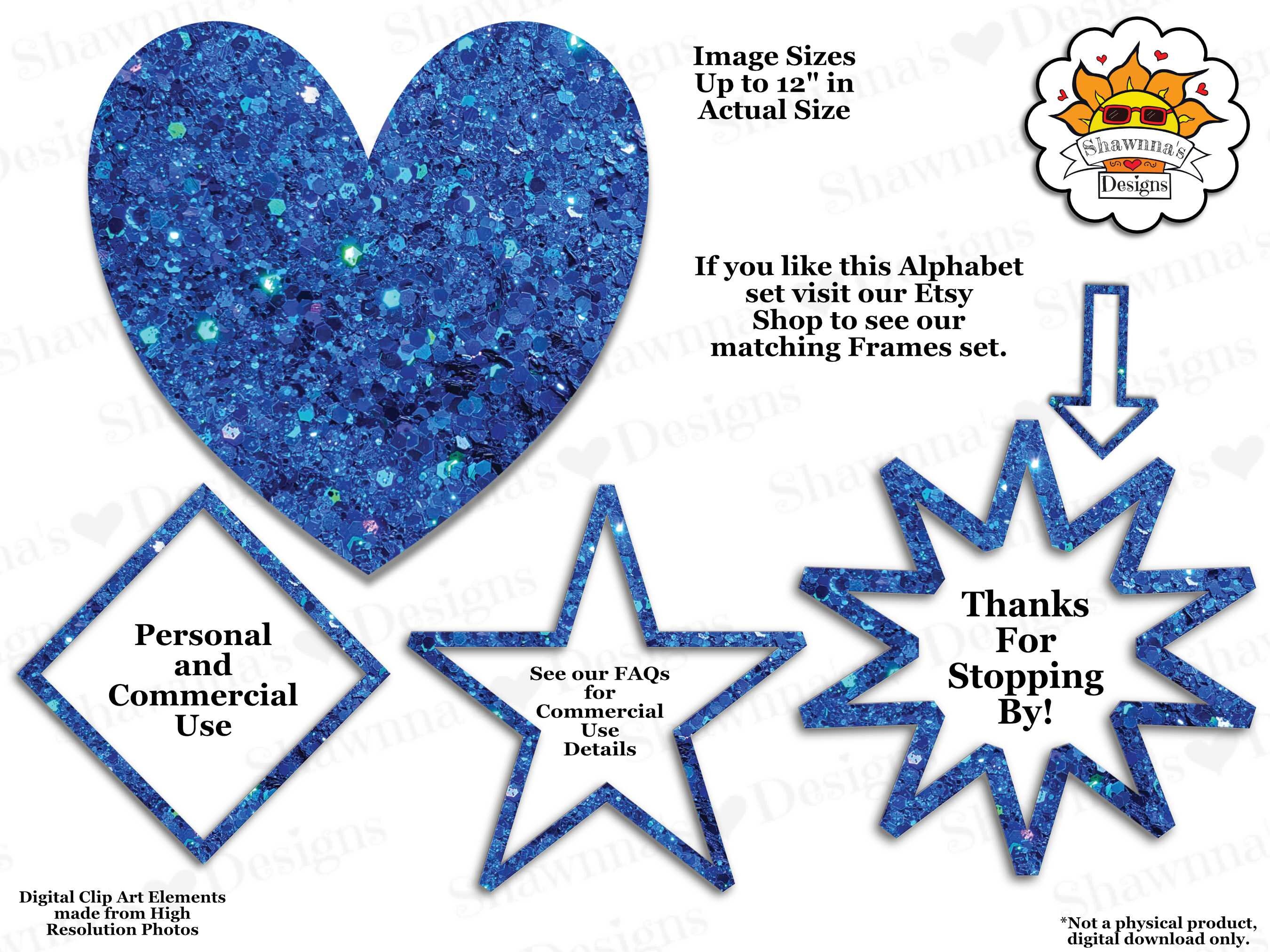Blue Holographic Glitter Alphabet, Numbers & Symbols Clipart - Etsy