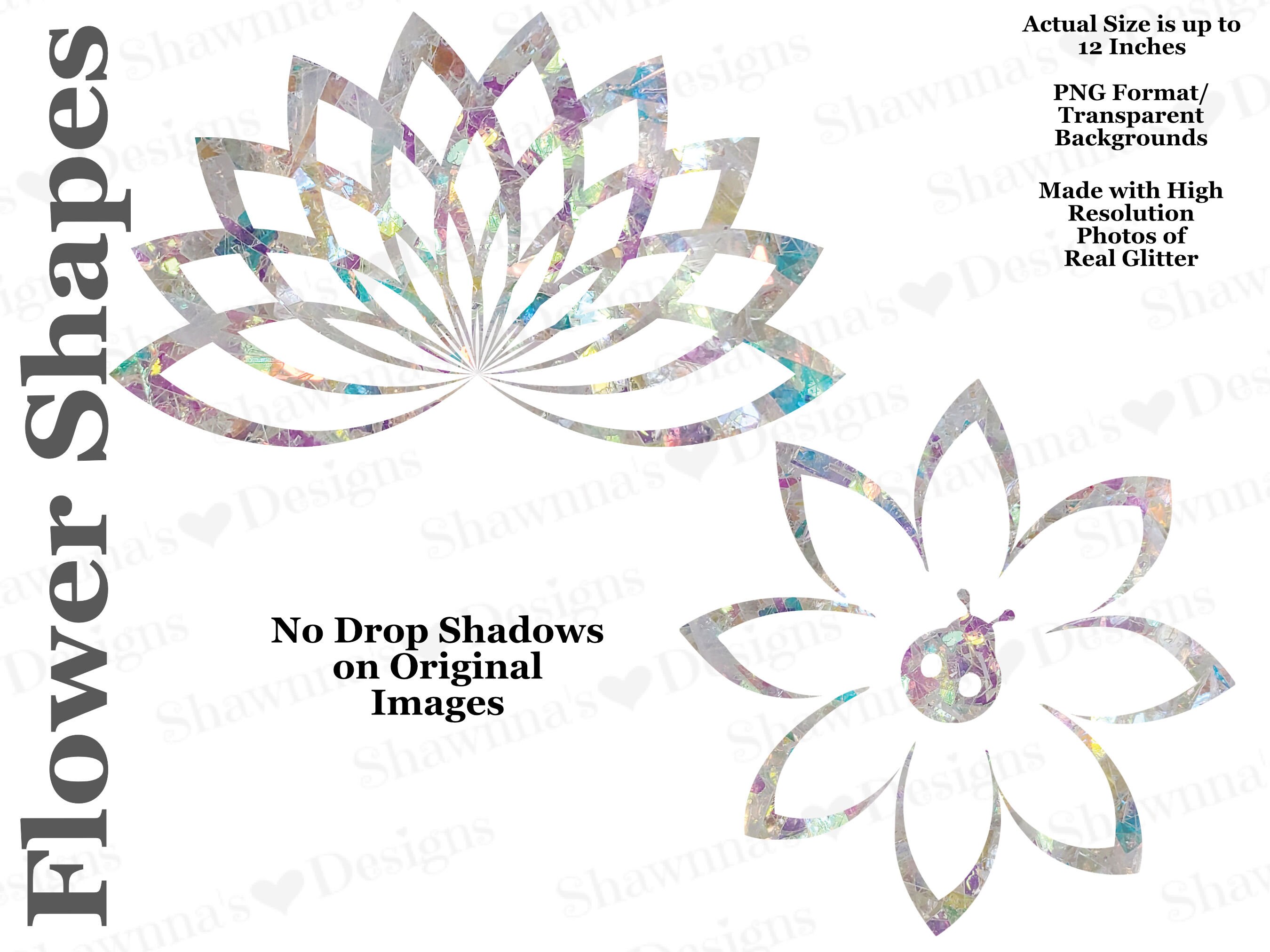 Rainbow Glitter Flower Shapes Clipart Overlays Design Elements Set - Etsy