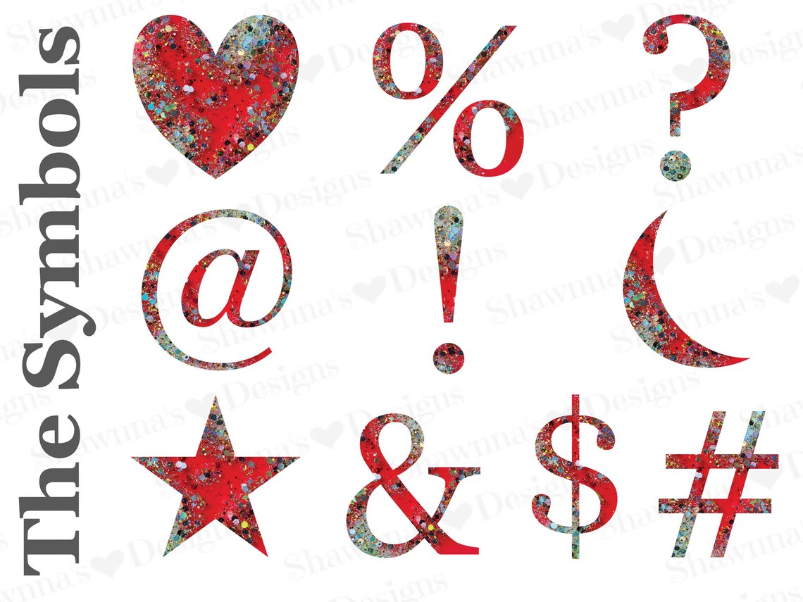 Red Resin Glitter Alphabet, Numbers & Symbols Clipart - Etsy