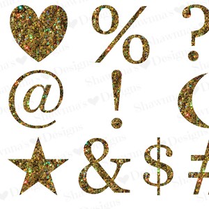 Gold Holographic Glitter Alphabet, Numbers & Symbols Clipart - Etsy