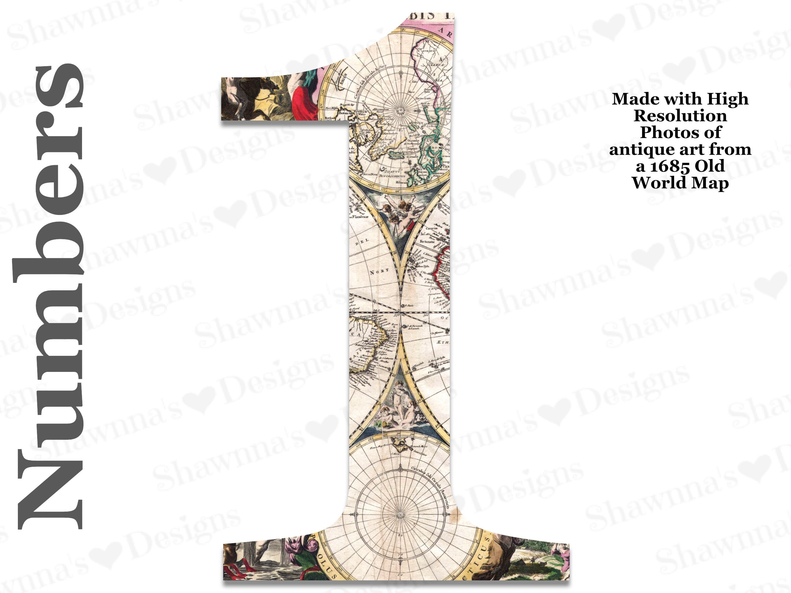 Old World Map From 1685 Alphabet, Numbers & Symbols Clipart Overlays ...