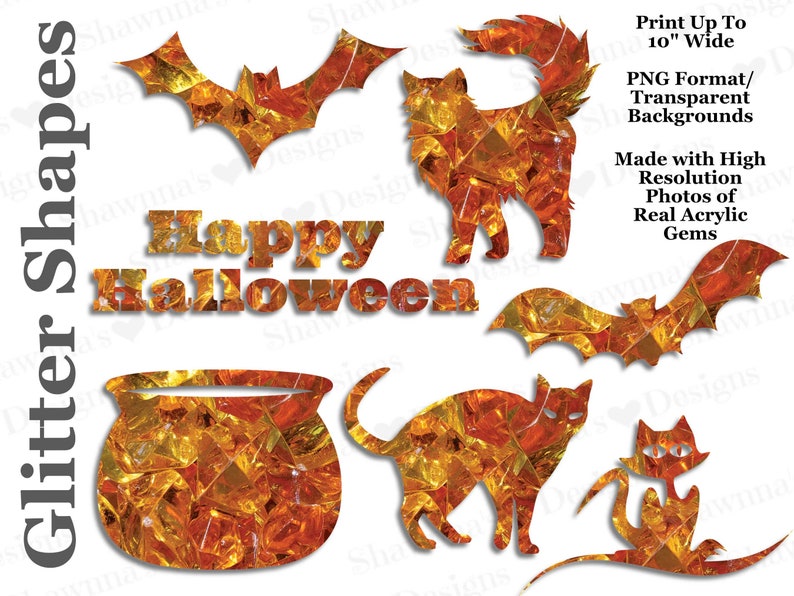 Halloween Clip Art Orange & Gold Gems PNG Bundle – Halloween Overlays ...