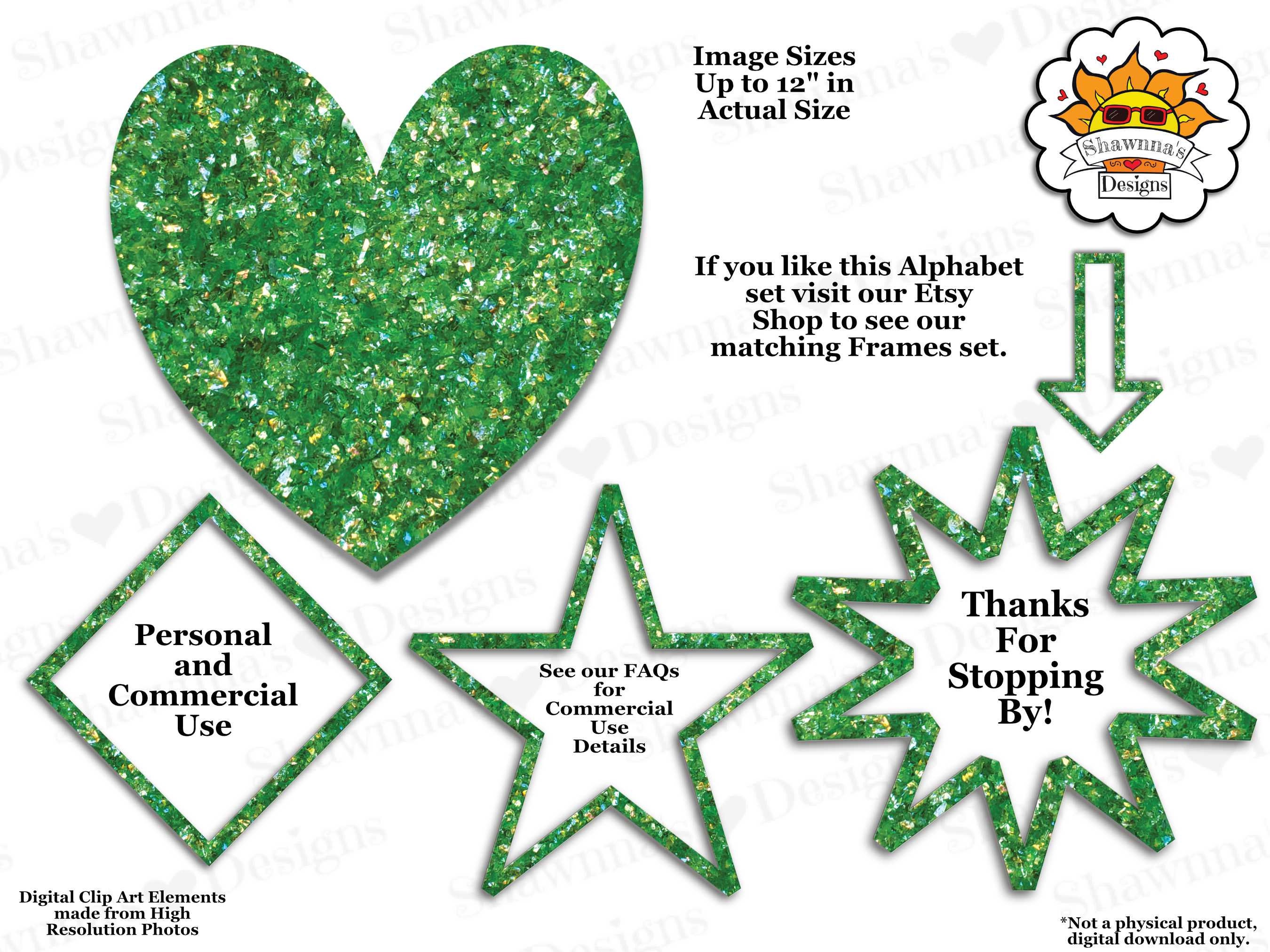 Green Chunky Iridescent Glitter Alphabet, Numbers & Symbols Clipart - Etsy