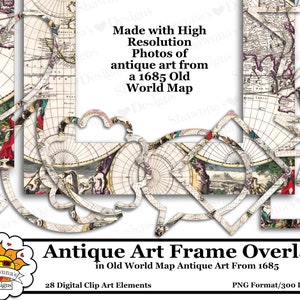 Old World Map From 1685 Frames Clipart Overlays Design Elements Set - Etsy