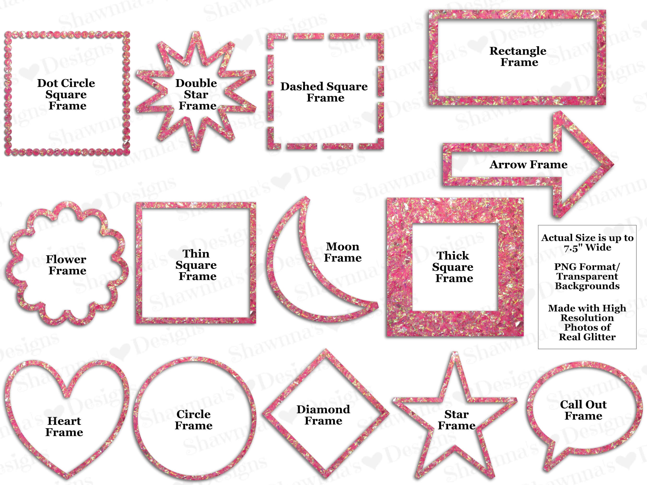 Pink Chunky Iridescent Glitter Frame Overlays - Etsy