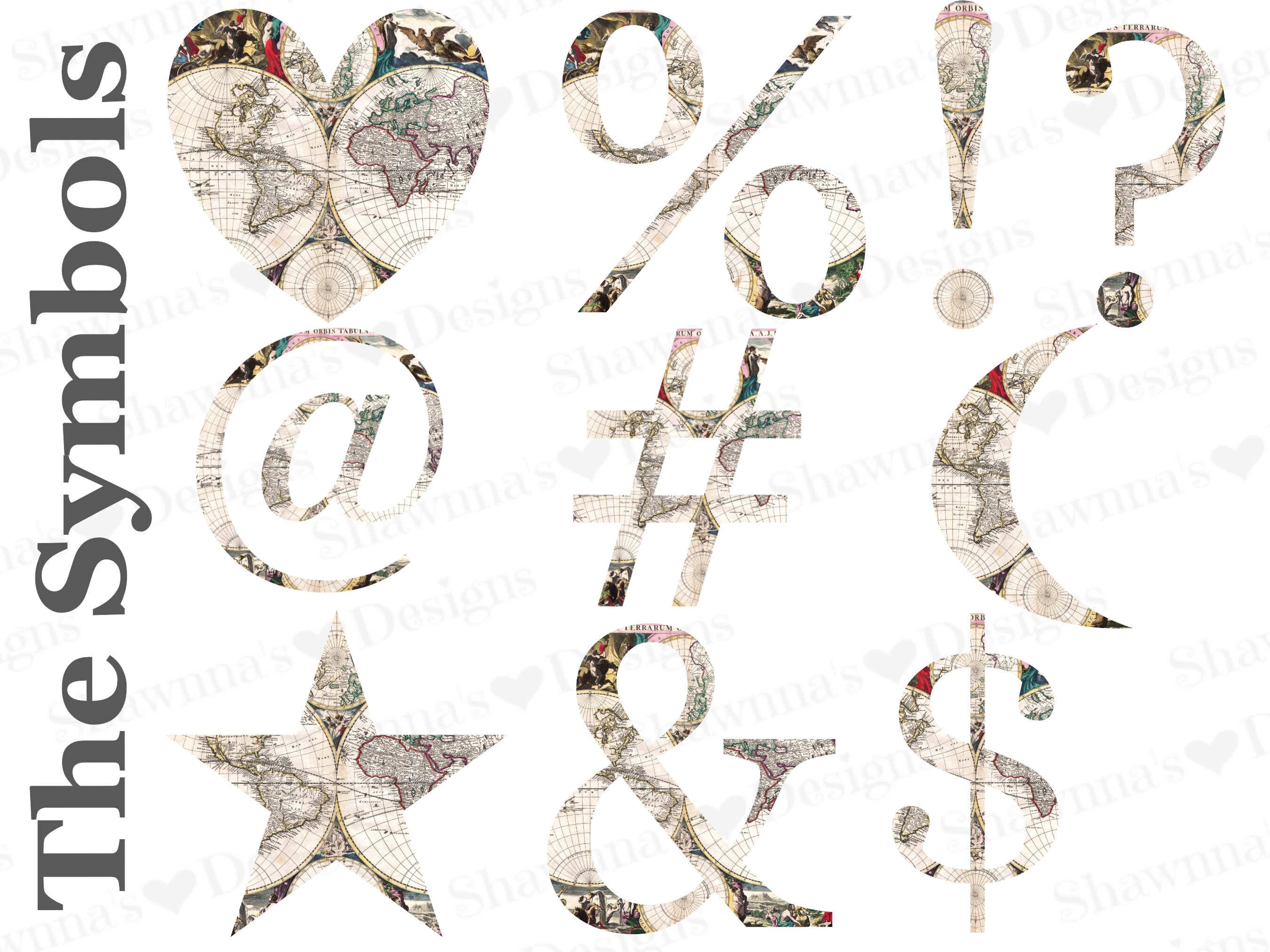 Old World Map From 1685 Alphabet, Numbers & Symbols Clipart Overlays ...