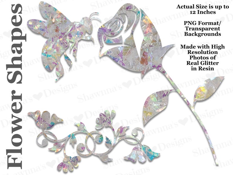 Rainbow Glitter Flower Shapes Clipart Overlays Design Elements Set - Etsy