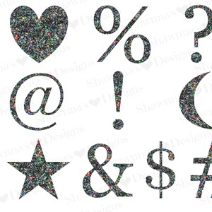 Black Holographic Glitter Alphabet, Numbers & Symbols Clipart - Etsy