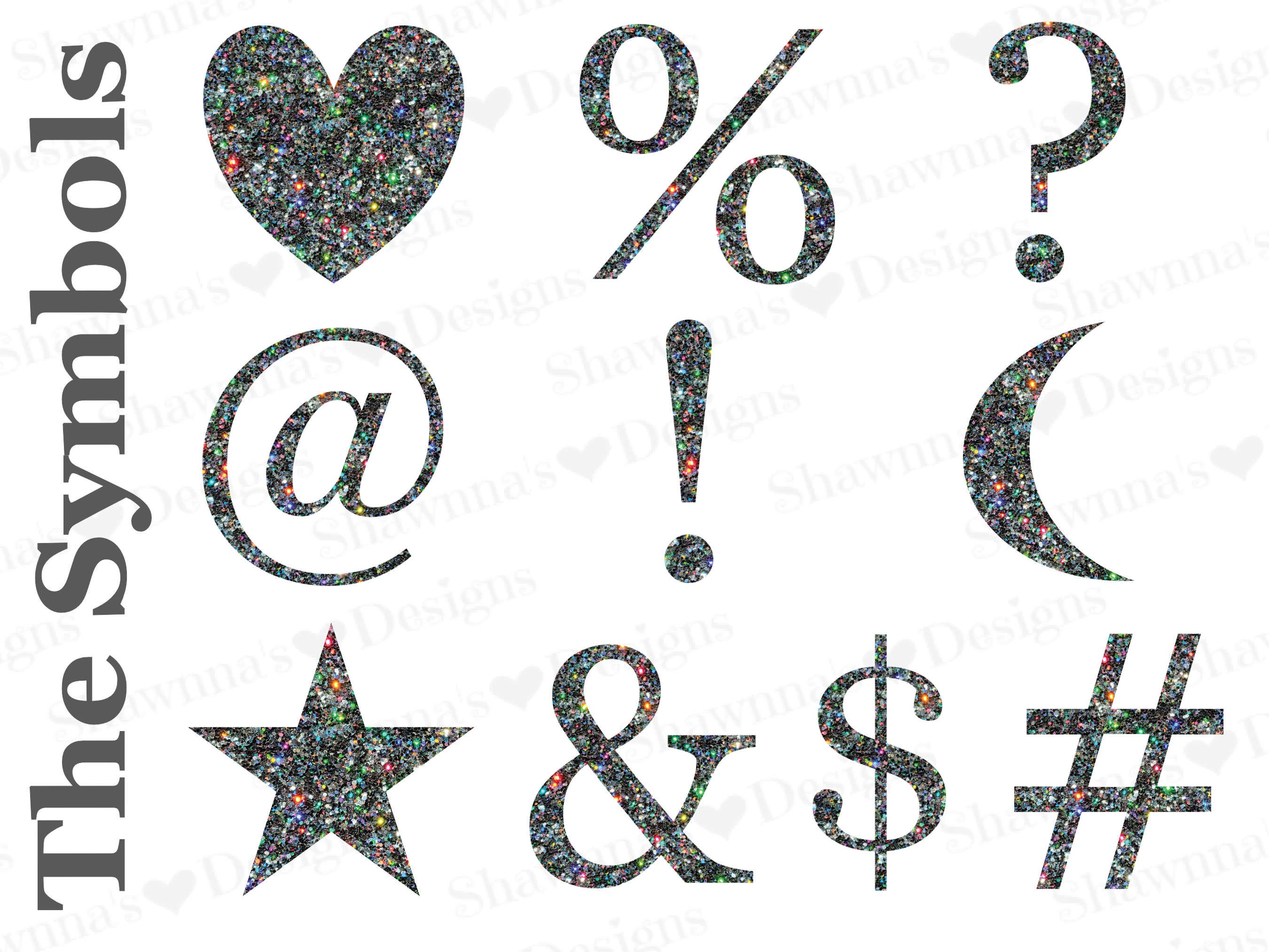 Black Holographic Glitter Alphabet, Numbers & Symbols Clipart - Etsy