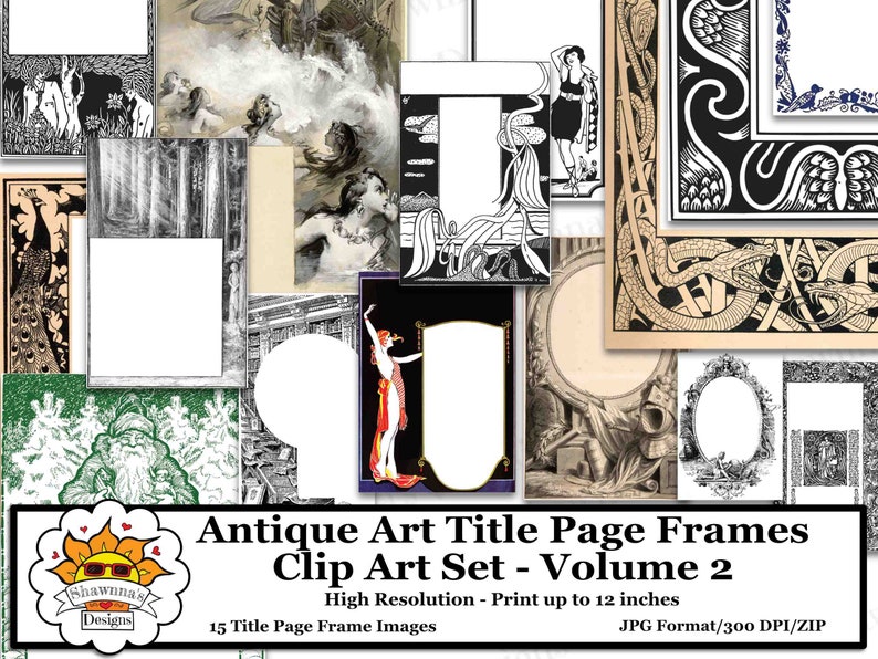 Antique Art Title Page Frames – Clip Art Set – Volume 2 - KDP Bundle - Etsy