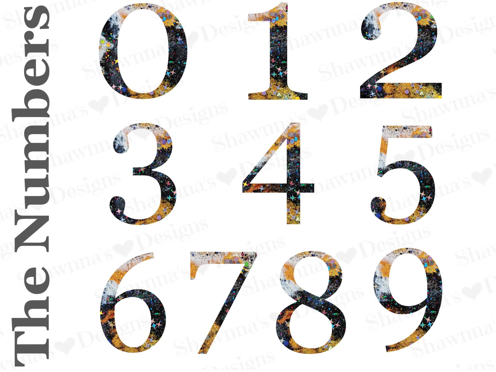 Black and Gold Glitter Resin Alphabet, Numbers & Symbols Clipart Design ...