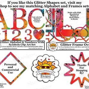 Neon Rainbow Glitter Resin Heart Shapes Clipart Overlays Design ...