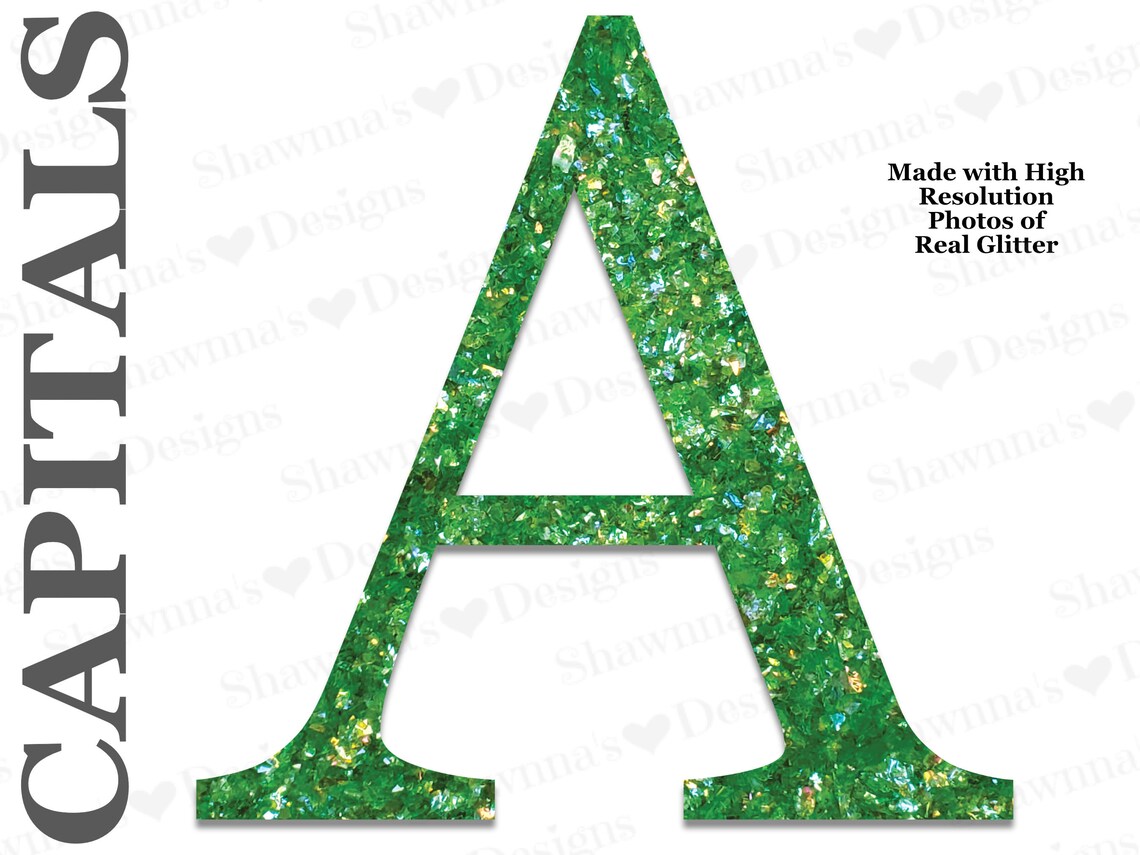 Green Chunky Iridescent Glitter Alphabet, Numbers & Symbols Clipart - Etsy