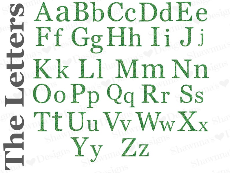 Green Chunky Iridescent Glitter Alphabet, Numbers & Symbols Clipart - Etsy