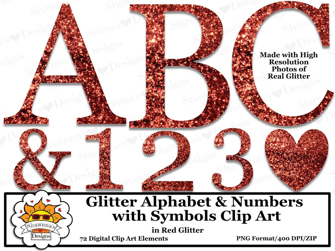 Red Glitter Alphabet, Numbers & Symbols Clipart - Etsy