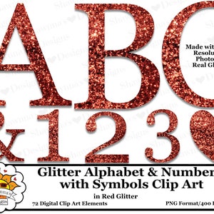 Red Glitter Alphabet, Numbers & Symbols Clipart - Etsy