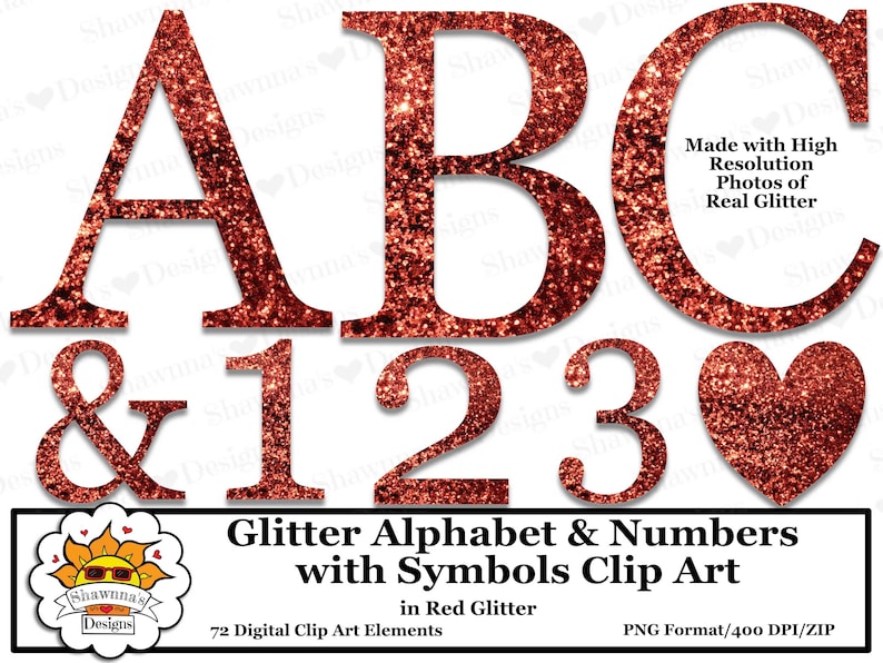 Red Glitter Alphabet, Numbers & Symbols Clipart - Etsy