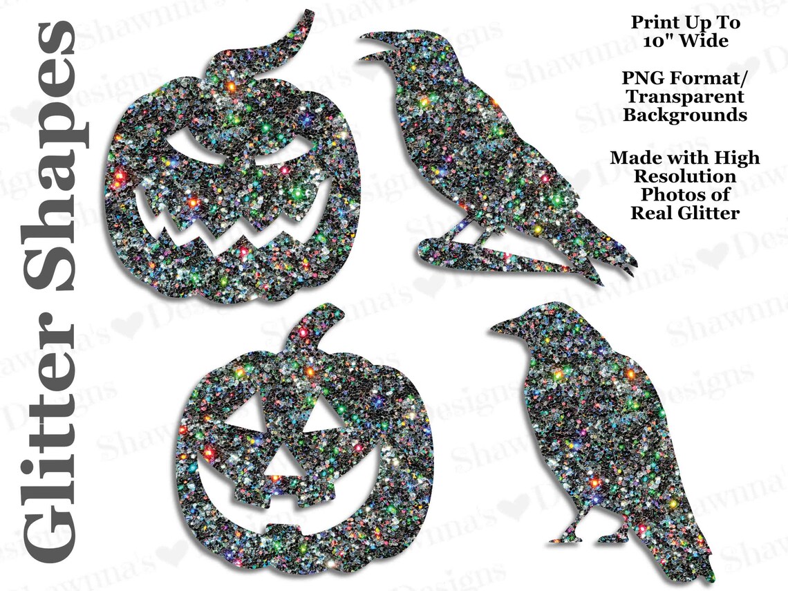 Halloween Clip Art Black Glitter PNG Bundle Instant Download for Spooky ...