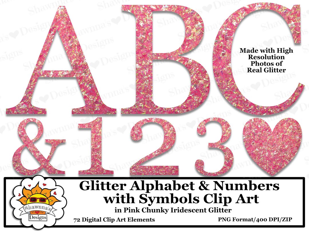 Pink Chunky Iridescent Glitter Alphabet, Numbers & Symbols Clipart - Etsy